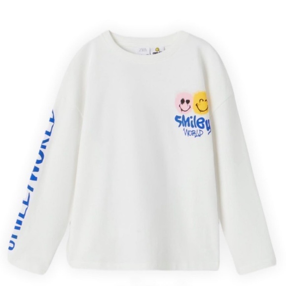 Zara | Shirts & Tops | Zara Smiley World Collection Long Sleeve White ...